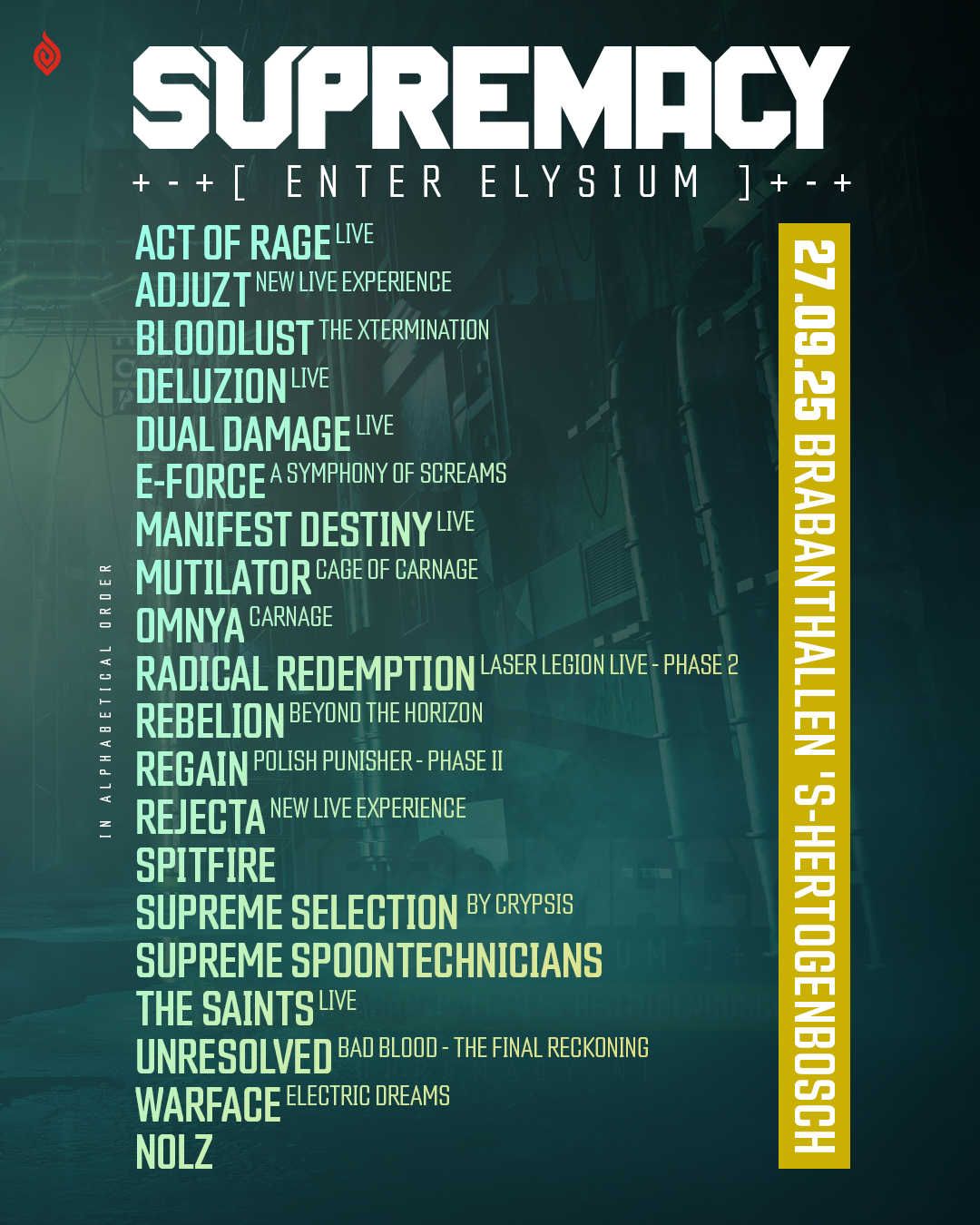 This is the full line-up for Supremacy 2025 – Enter Elysium - Masters of Hardcore